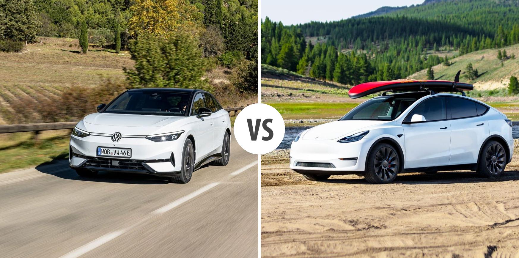 VW ID.7 vs Tesla Model Y Vergleich - Unterschiede, Preise & technische ...